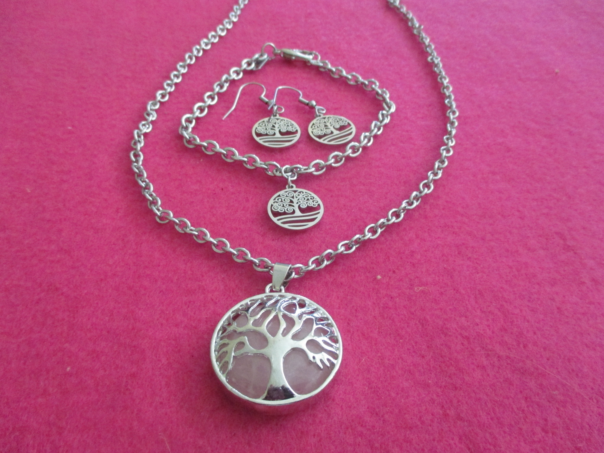 Pink Tree of life Set - Beautiful Steel Jewelry